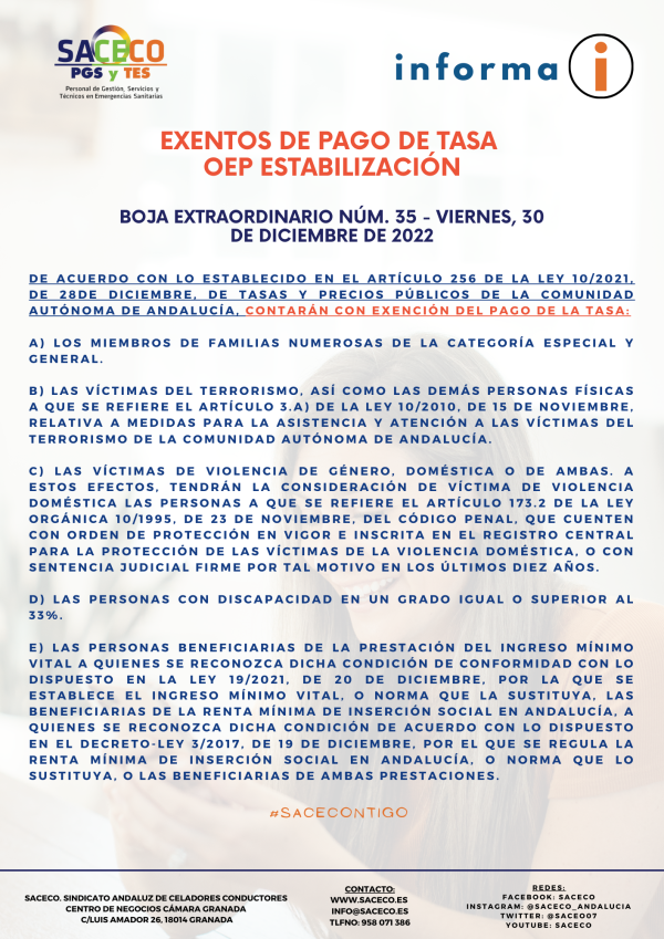 ¿QUIÉN ESTÁ EXENTO DE TASA DE EXAMEN OEP? – SACECO